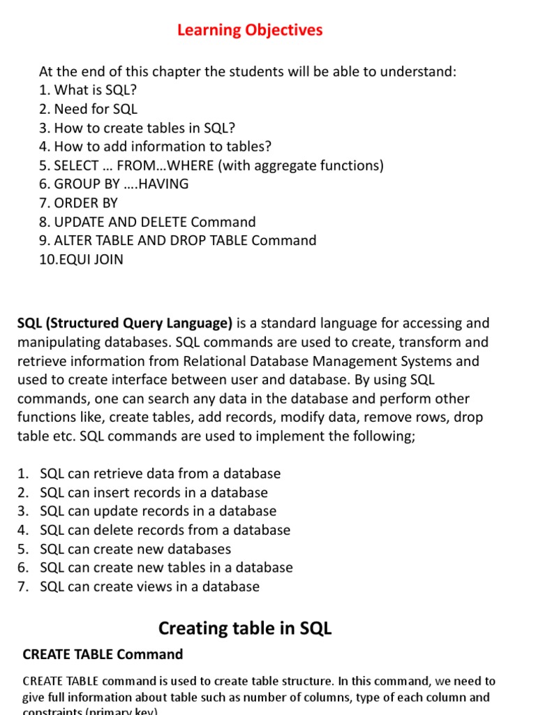 SQL Commands | PDF | Sql | Databases SQL Commands | PDF | Sql | Databases