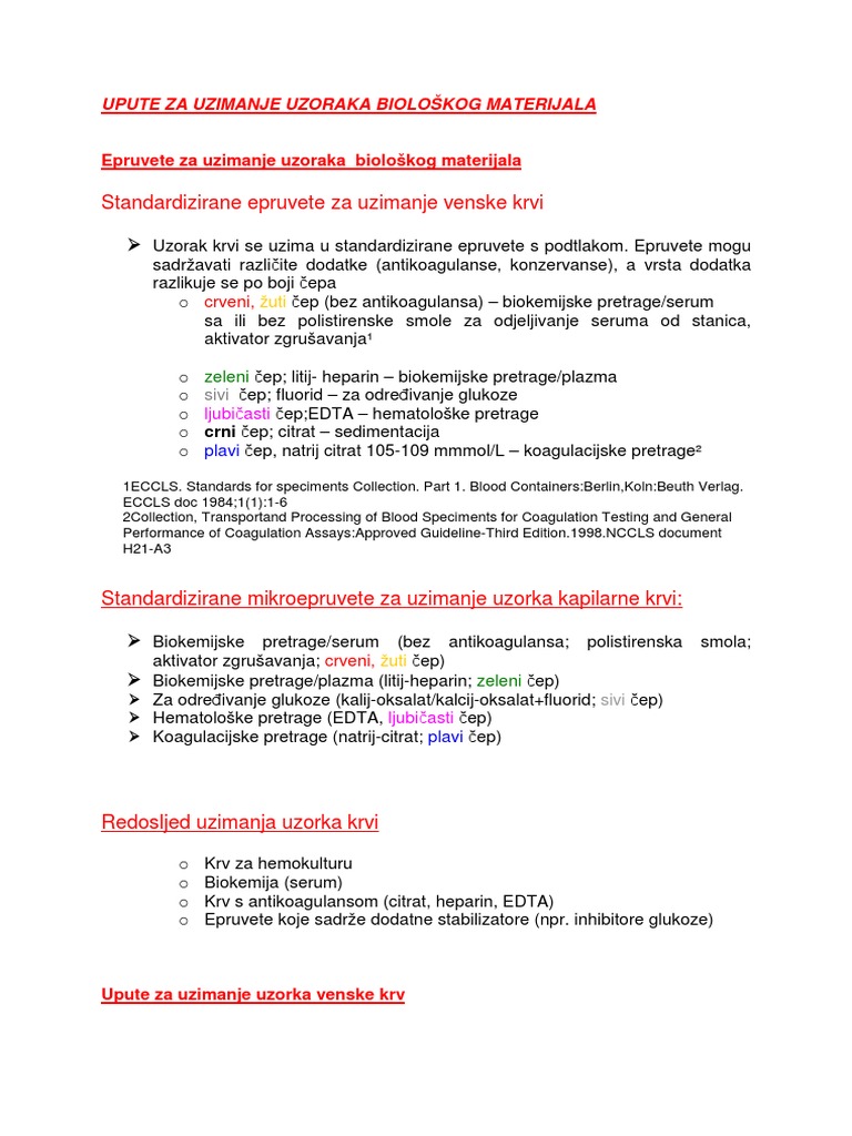 Upute Za Uzimanje Uzoraka Bioloskog Materijala | PDF