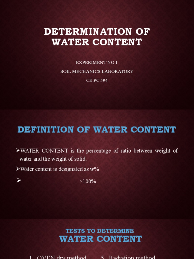 Determination of Water Content: Experiment No 1 Soil Mechanics ...
