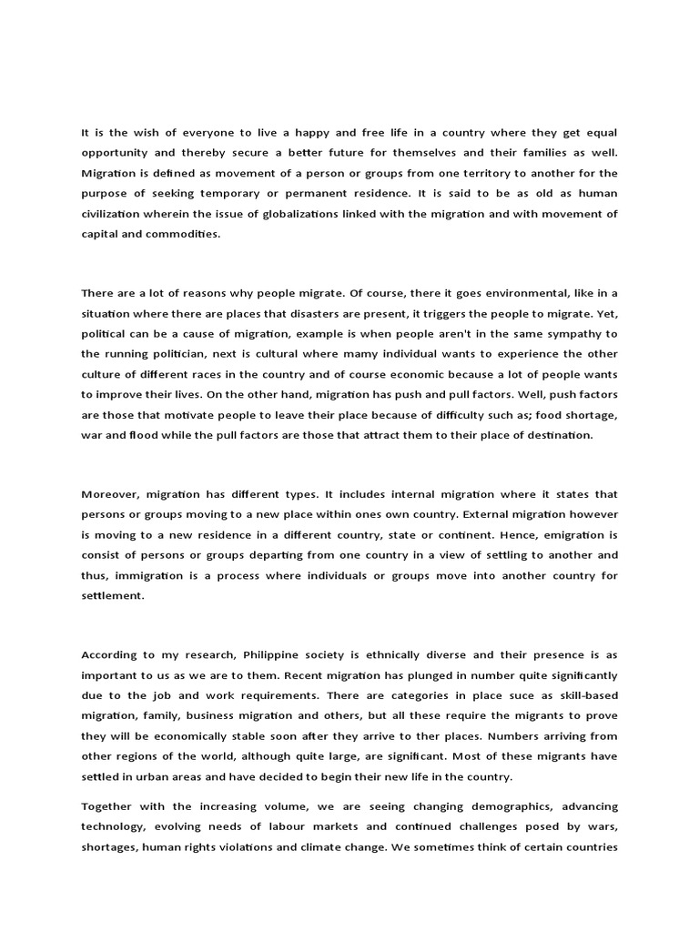 Migration Essay | PDF | Human Migration | Immigration