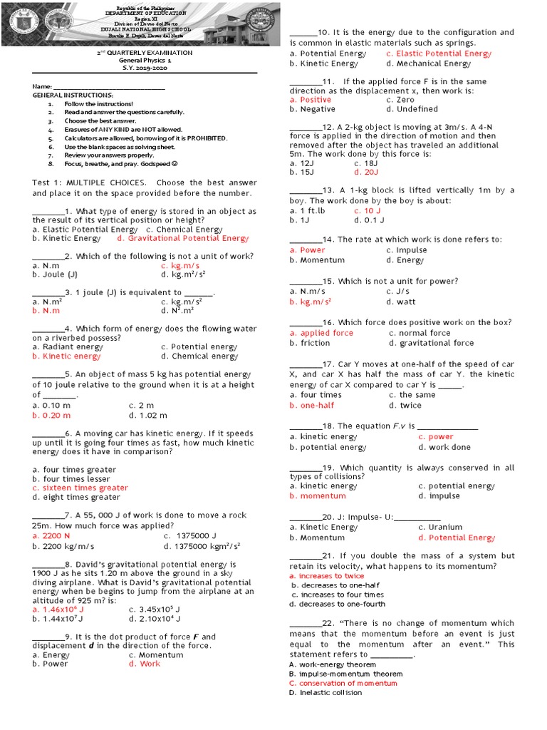 General Physics 1 Quarter 2 Exam Review | PDF | Momentum | Collision