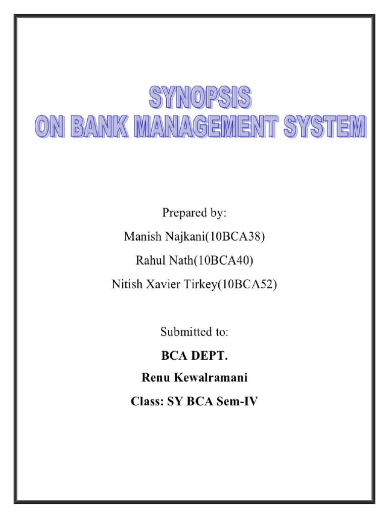 Synopsis On Bank Management System | PDF