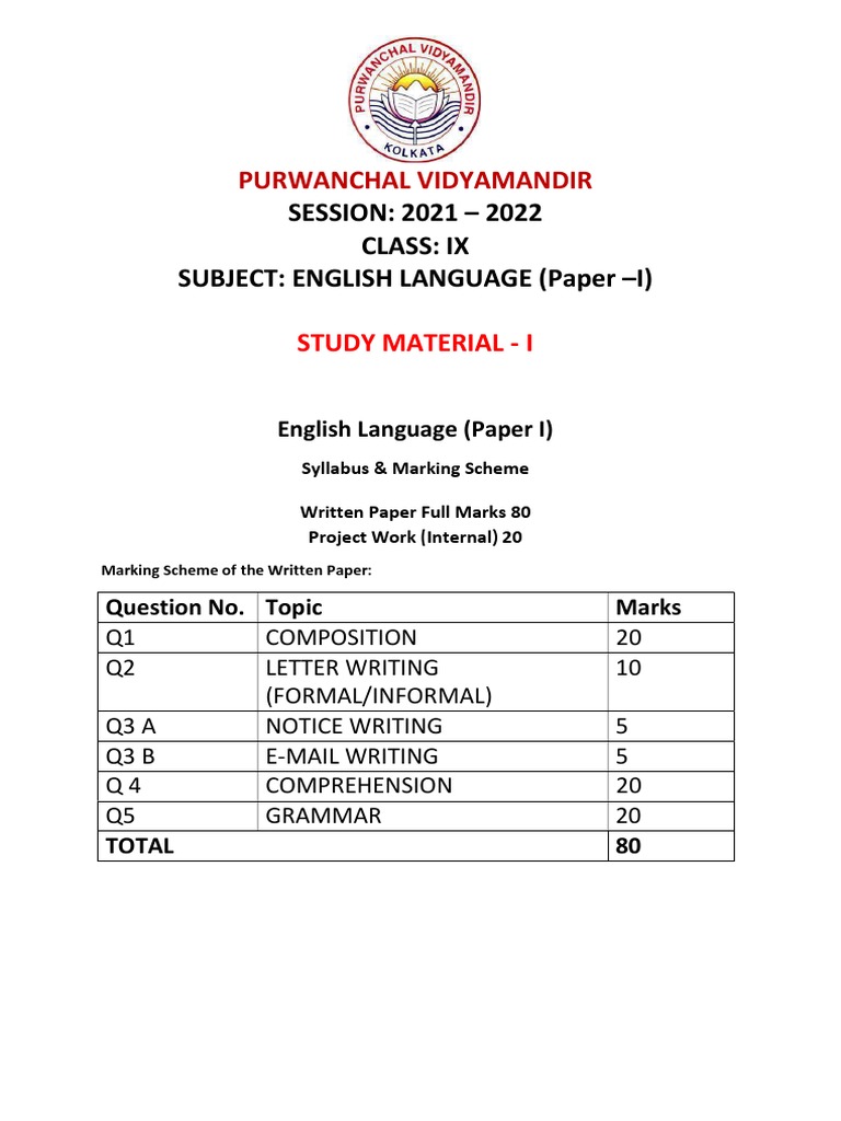 Class 9 English Composition Guide | PDF | Sentence (Linguistics ...