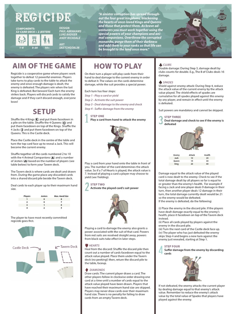 Regicide - RuleBook - RTP | PDF | Playing Cards | Tabletop Games