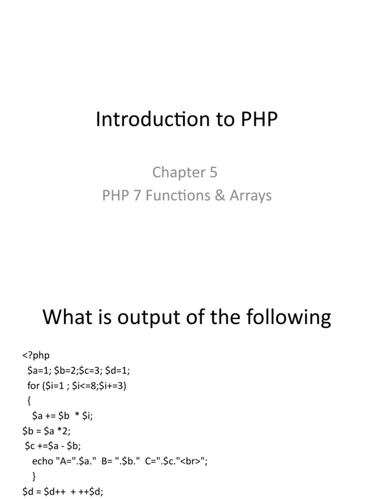 Chap 5 Php Functionsarrays Pdf Array Data Structure Parameter Computer Programming
