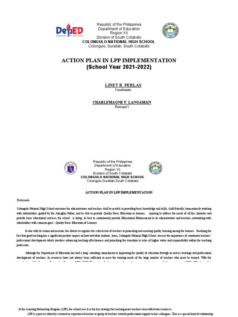 LPP Implementation Action Plan 2021-2022 | PDF | Teachers | Learning
