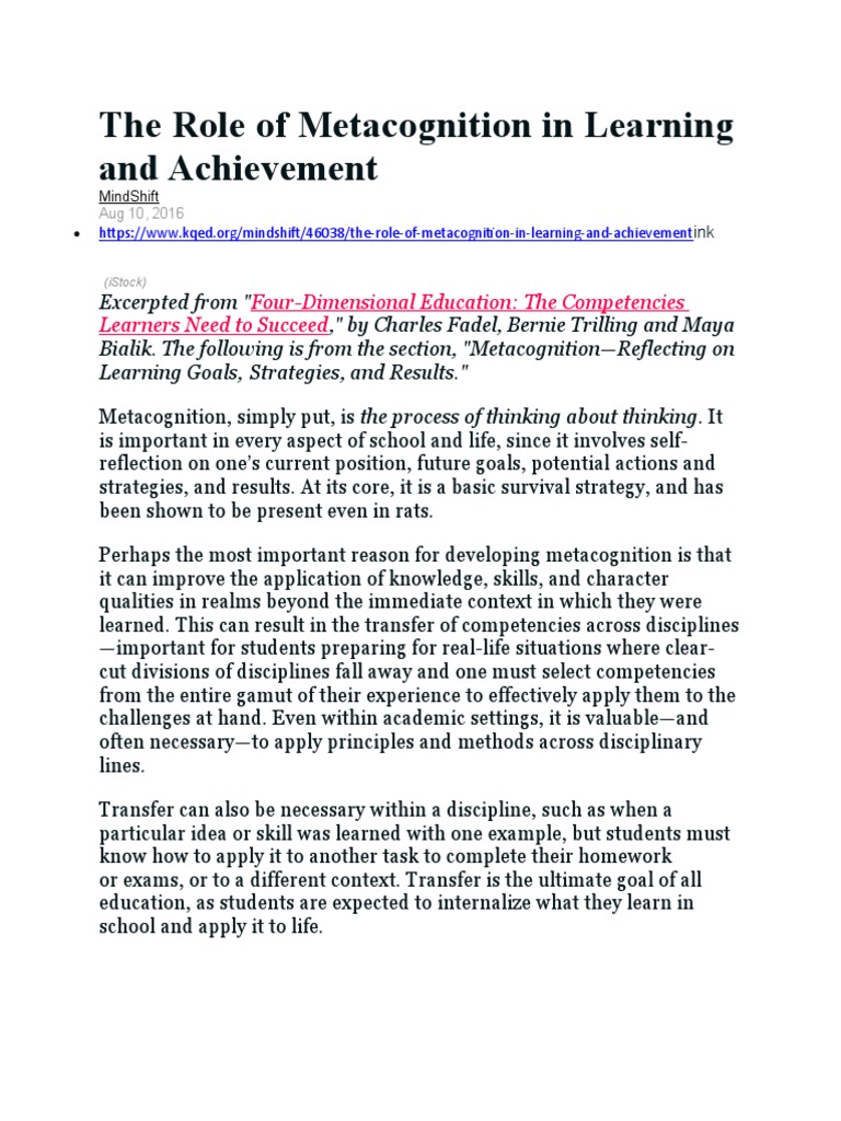 Metacognition's Impact on Learning Success | PDF | Metacognition | Learning