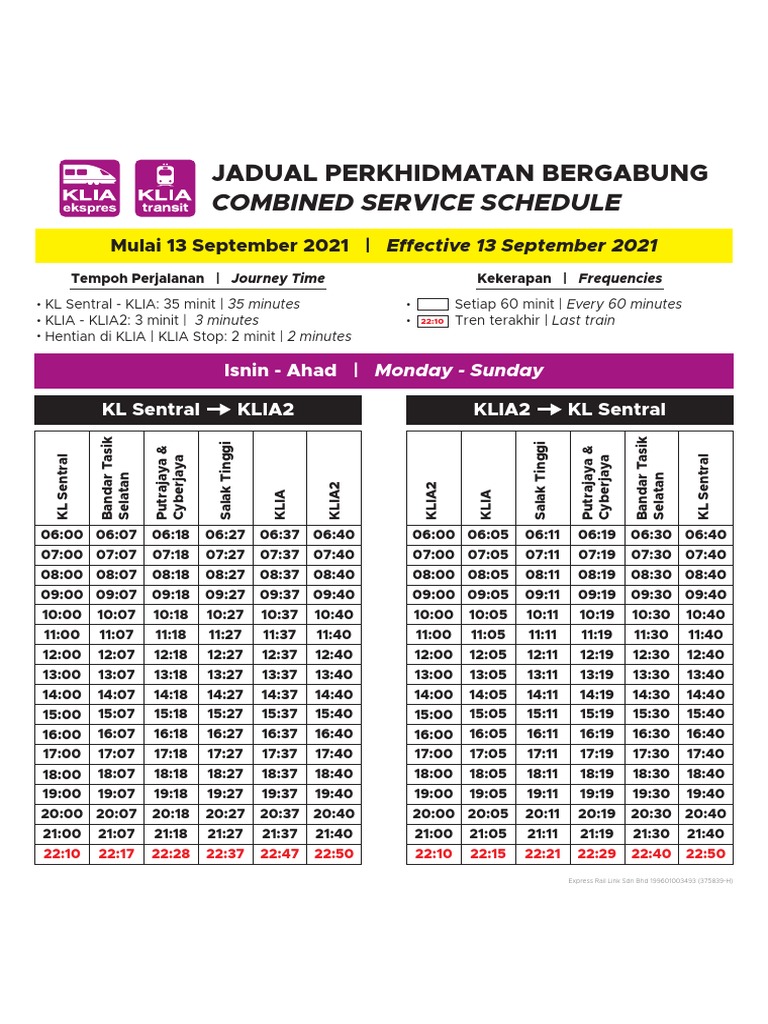 KLIA Express Train Timetable | PDF