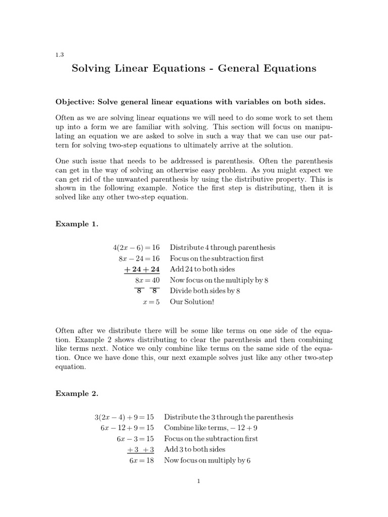 Solving General Linear Equations | PDF | Equations | Multiplication