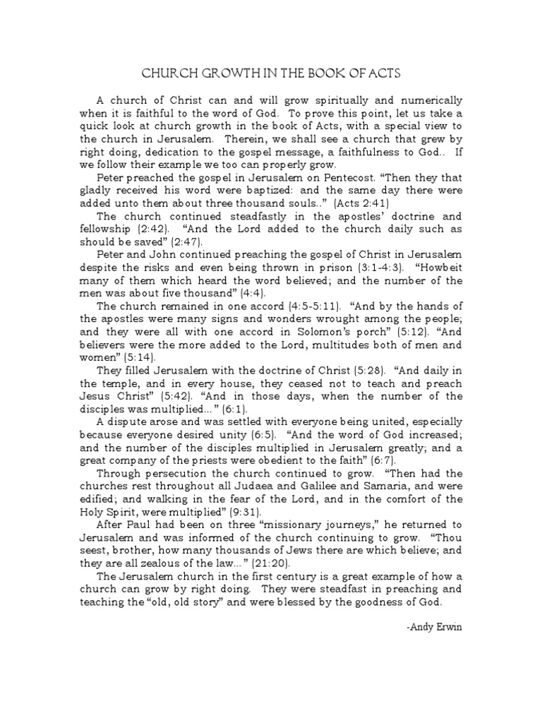 Church Growth in The Book of Acts | PDF | Acts Of The Apostles | Jesus