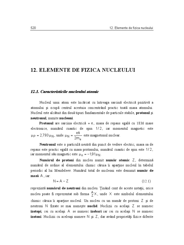 12-Elemente de Fizica Nucleului Si Problema | PDF
