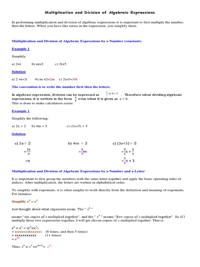 CHAPTER 12 - Multiplication and Division of Algebraic Expressions | PDF ...