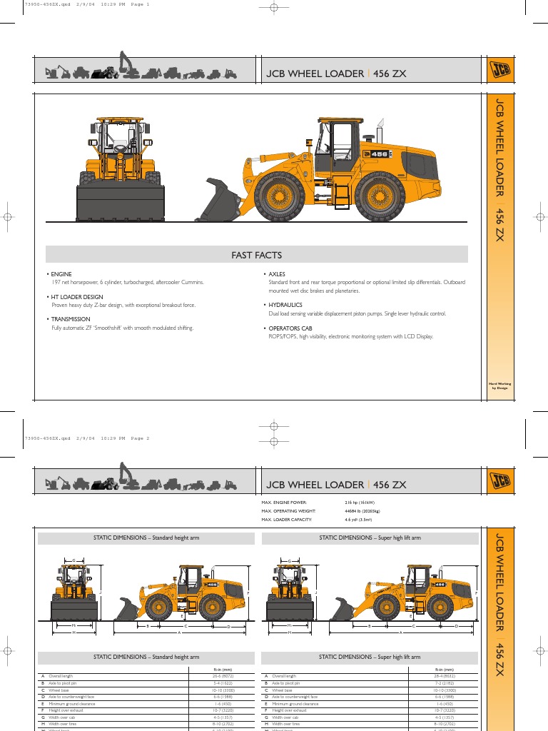 JCB Wheel Loader 456 ZX: Fast Facts | PDF | Horsepower | Diesel Engine