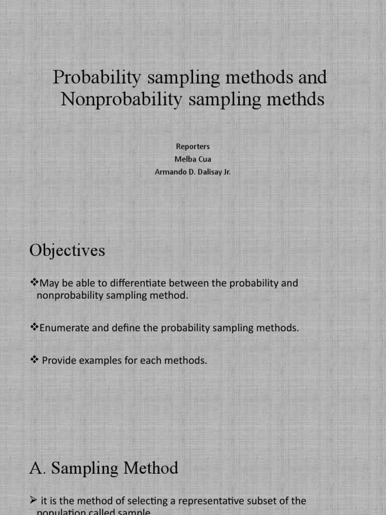 Probability Sampling Methods and Nonprobability Sampling Methds | PDF | Sampling (Statistics ...