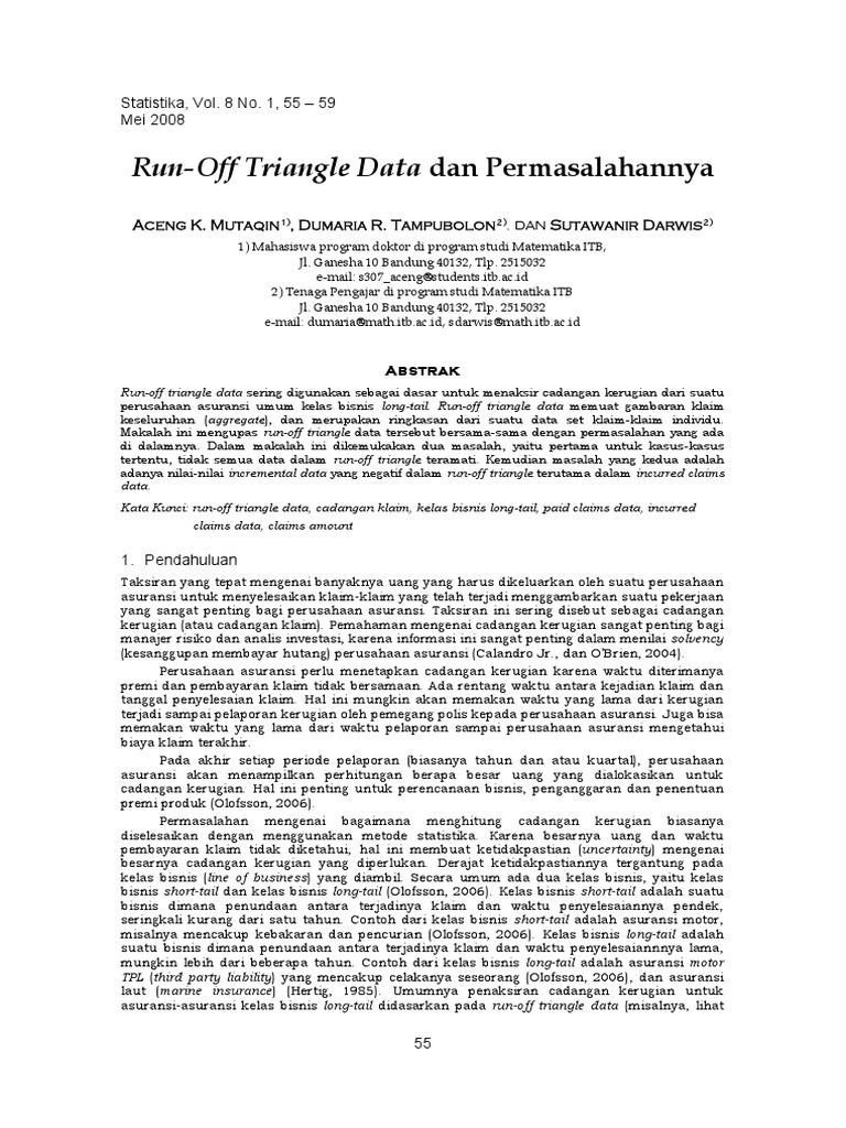 Run-Off Triangle Data Dan Permasalahannya | PDF