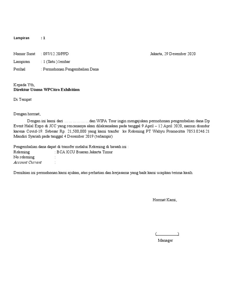 Surat Permohonan Refund Dana | PDF