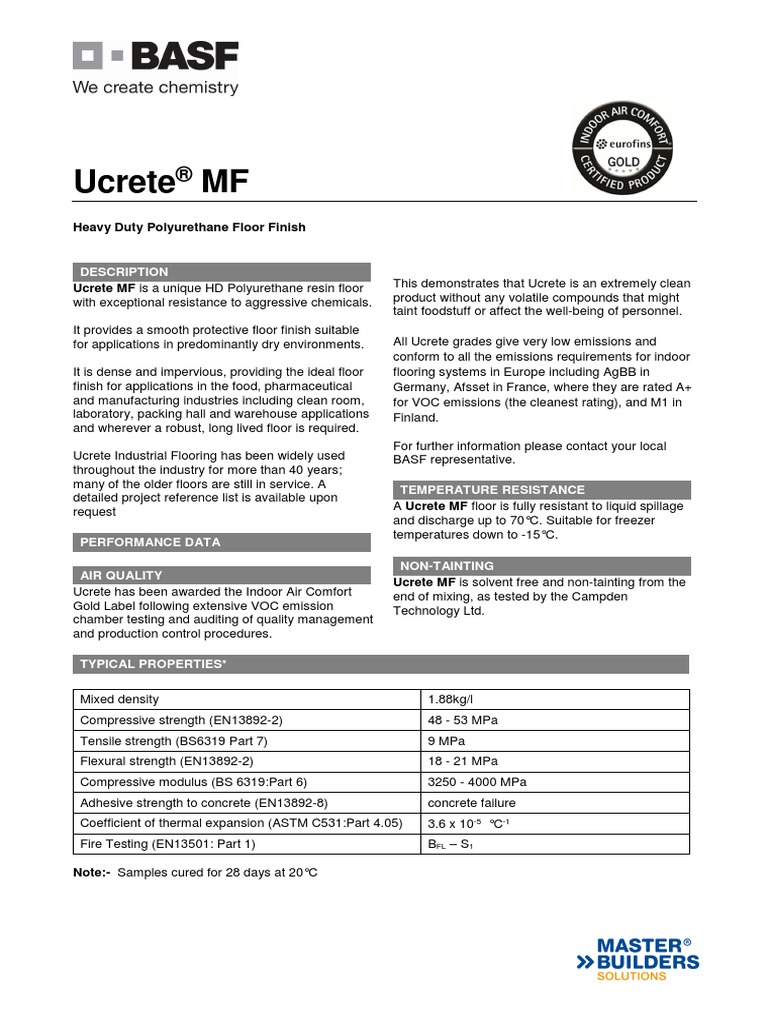 Ucrete MF Flooring - BASF Data Sheet A | PDF | Concrete | Volatile ...
