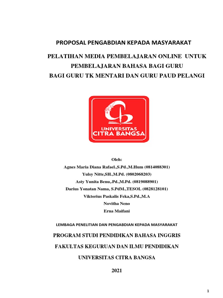 PROPOSAL PENGABDIAN KEPADA MASYARAKAT Di TK MENTARI | PDF