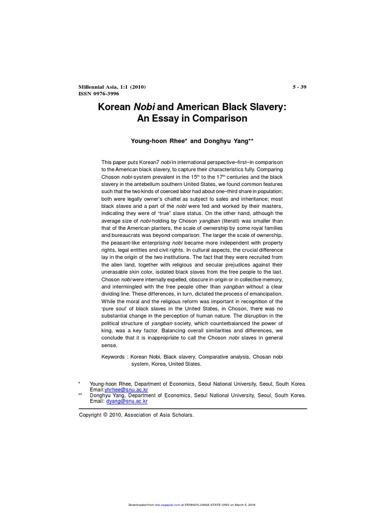Korean Nobi and American Black Slavery | PDF | Slavery In The United ...