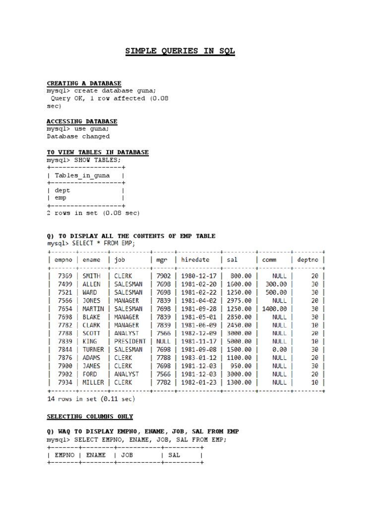 Simple Queries in SQL | PDF | Databases | Computer Science