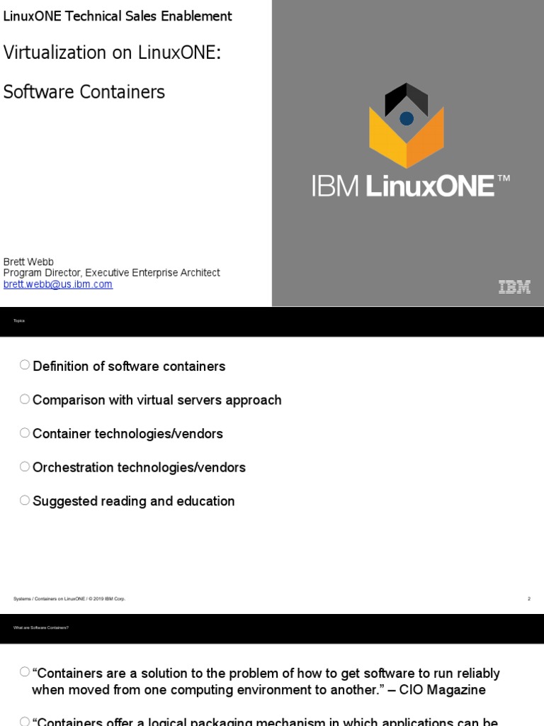 LinuxONE Virtualization Containers | PDF | Virtual Machine | Virtualization