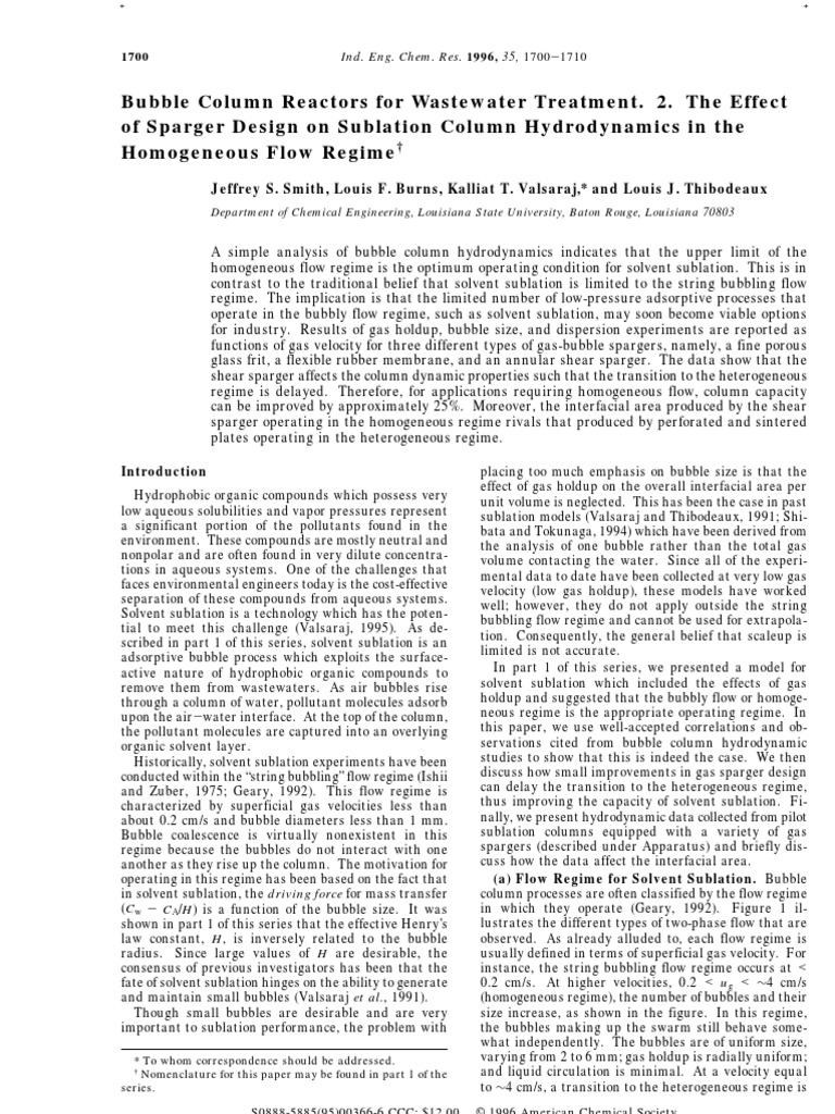 Bubble Column Reactors For Wastewater Treatment. 2. The Effect of ...