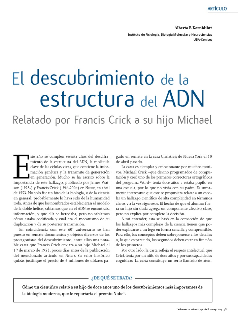 Lectura - Descubrimiento de La Estructura Del ADN | PDF | Francis Crick | Adn