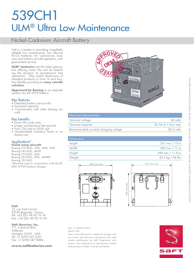 ULM Ultra Low Maintenance: Nickel-Cadmium Aircraft Battery | PDF ...