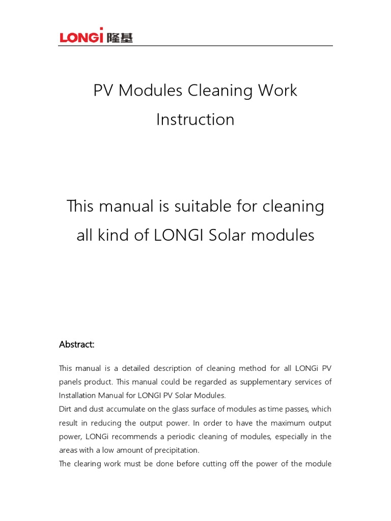 Cleaning LONGI Solar Modules Safely | PDF | Water | Solar Panel