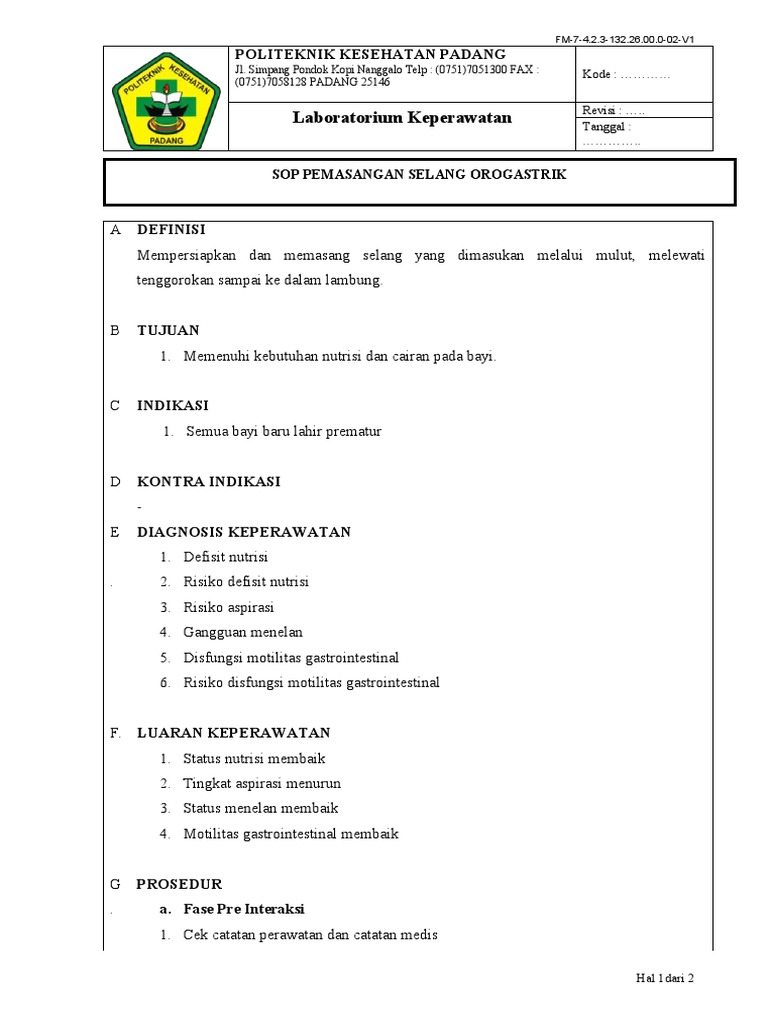 SOP Pemasangan OGT pada Bayi | PDF