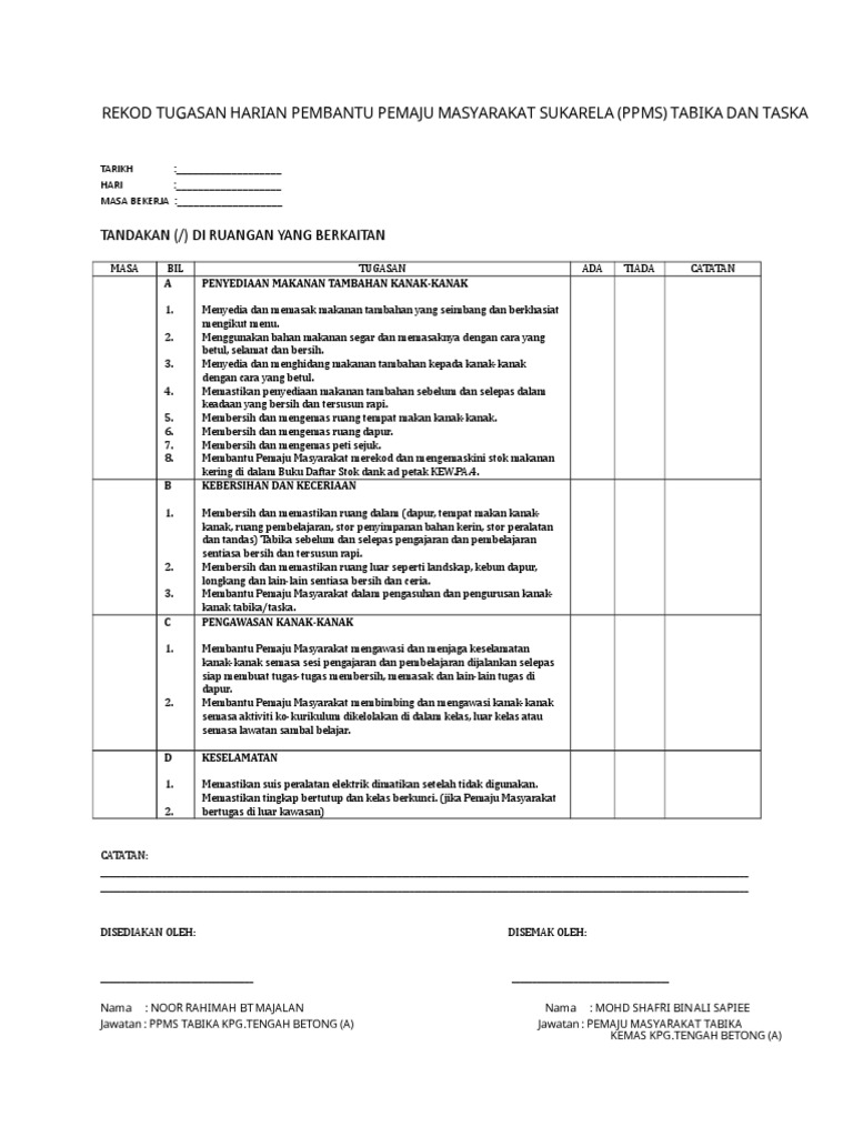Rekod Tugasan Harian PPMS | PDF