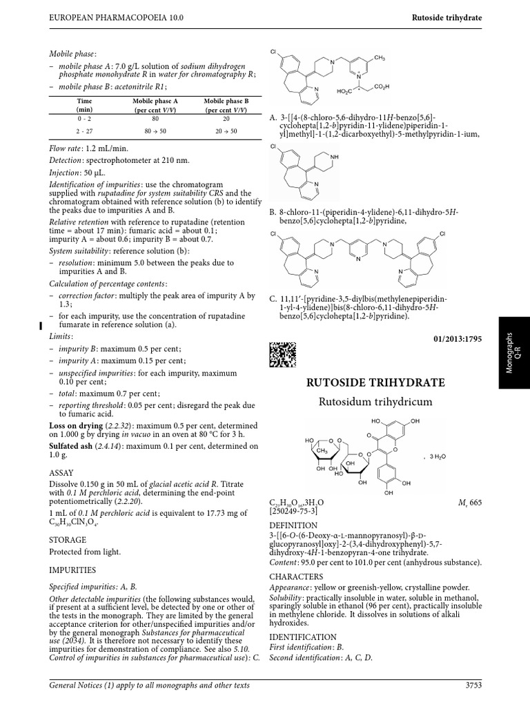 Rutoside Trihydrate: Time (Min) Mobile Phase A (Per Cent V/V) Mobile ...