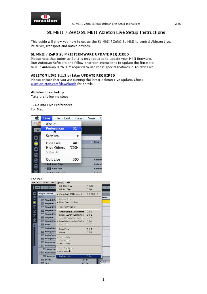 Novation ZeRO SL MkII - Ableton Live Setup | PDF | Electronic ...