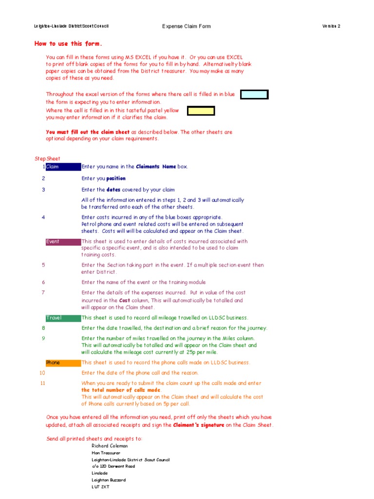 How To Use This Form.: You Must Fill Out The Claim Sheet As Described ...