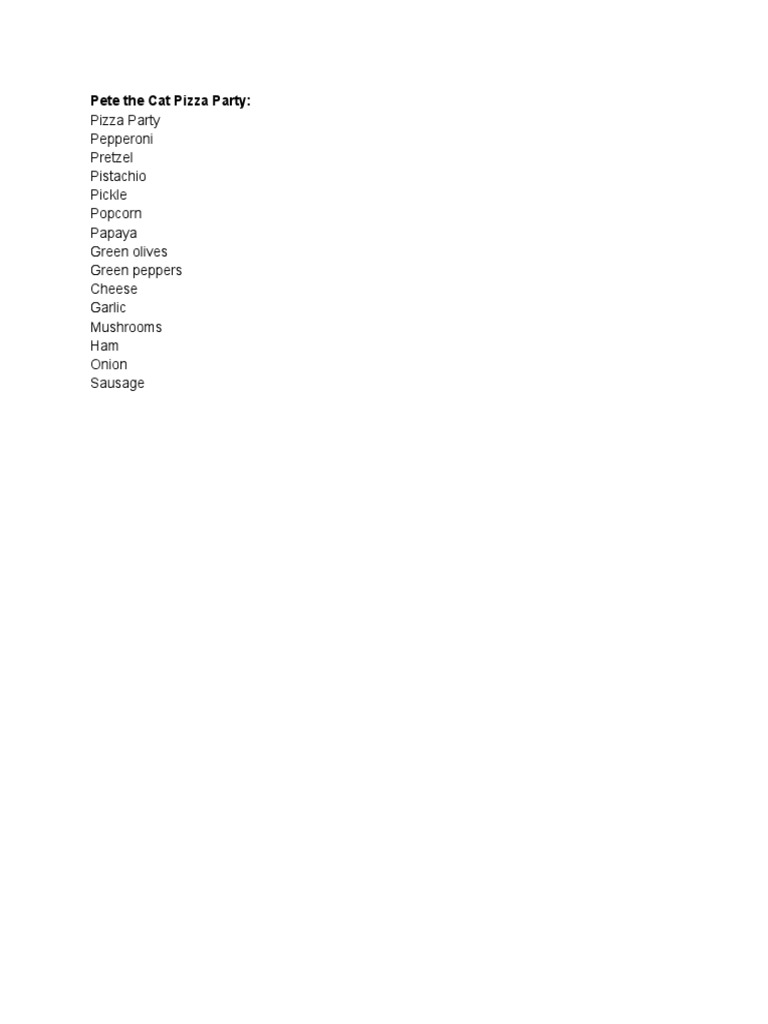 Dictation Pete The Cat Pizza Party | PDF