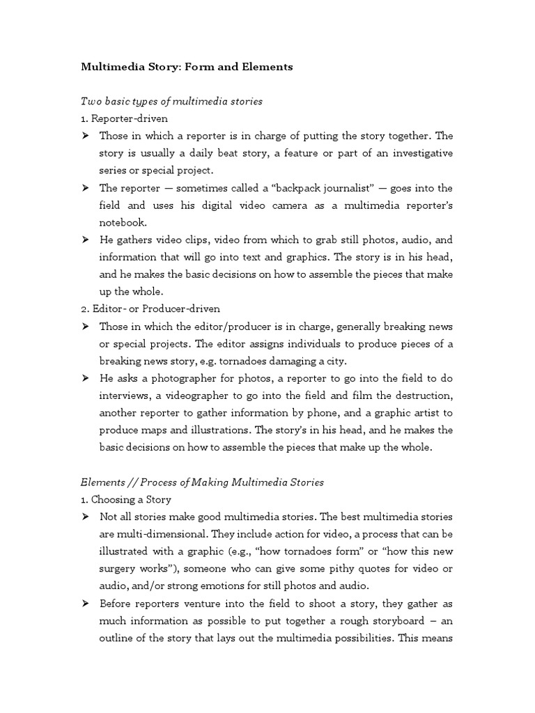 Two Basic Types of Multimedia Stories: Multimedia Story: Form and ...