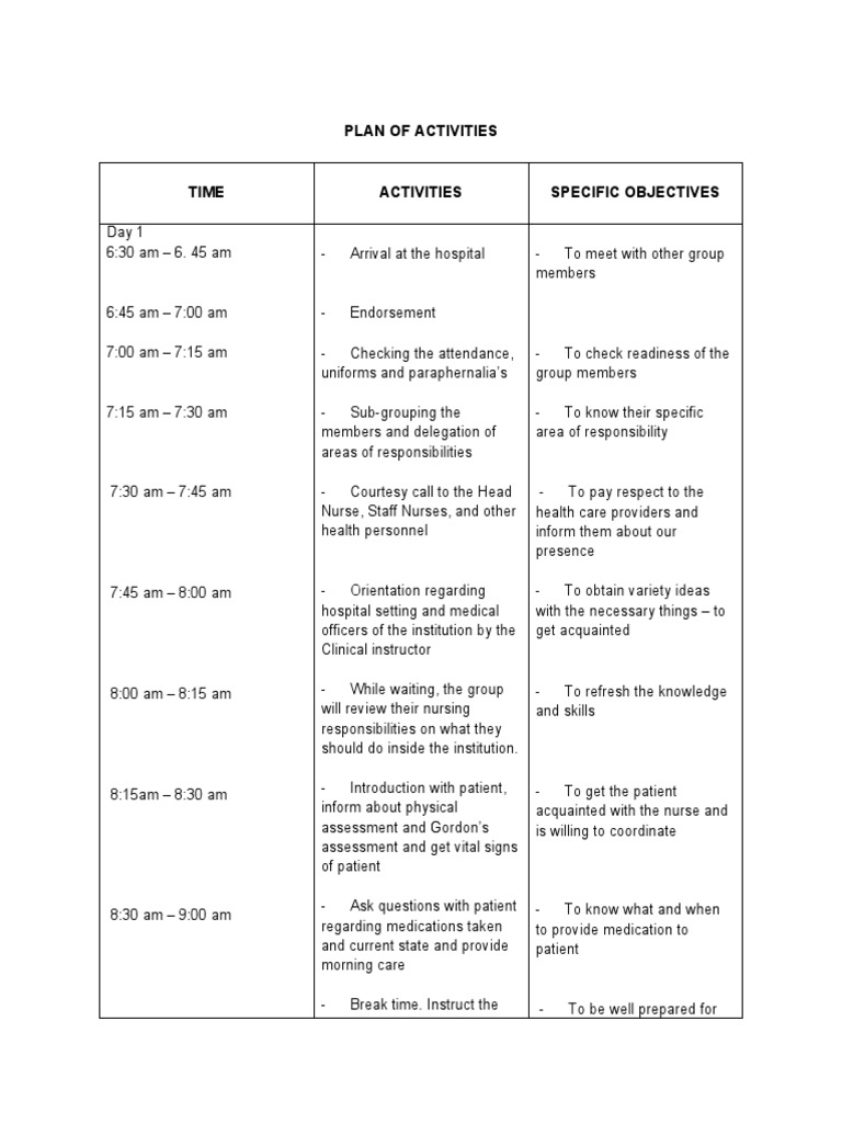 Plan of Activities | PDF | Nursing | Patient