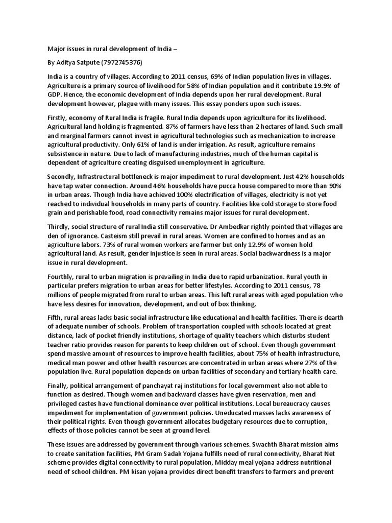 Essay On Rural Development | PDF | Rural Area | Urbanization