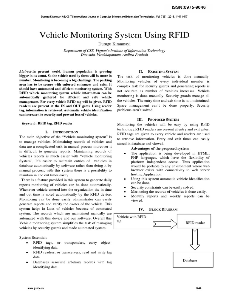 Vehicle Monitoring System Using RFID: II. E S | PDF | Radio Frequency ...