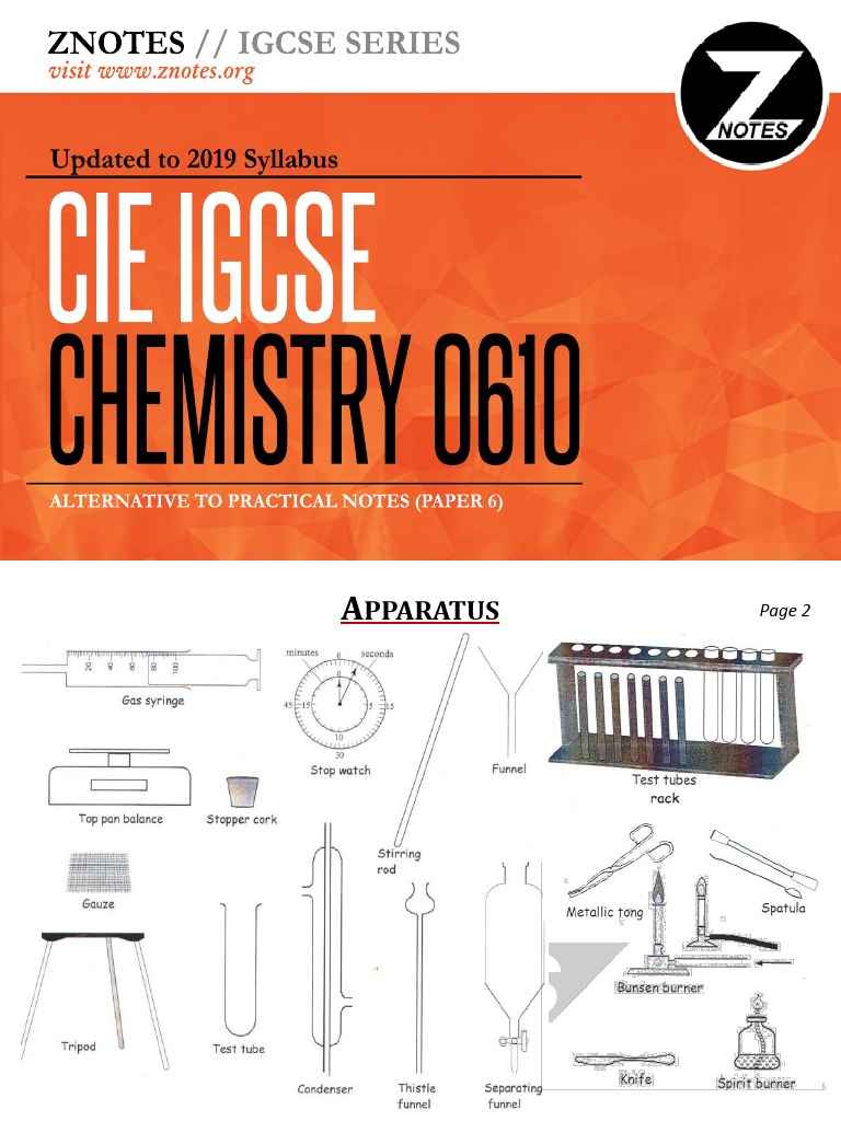 Cie Igcse Chemistry 0620 Atp V2 Znotes Pdf