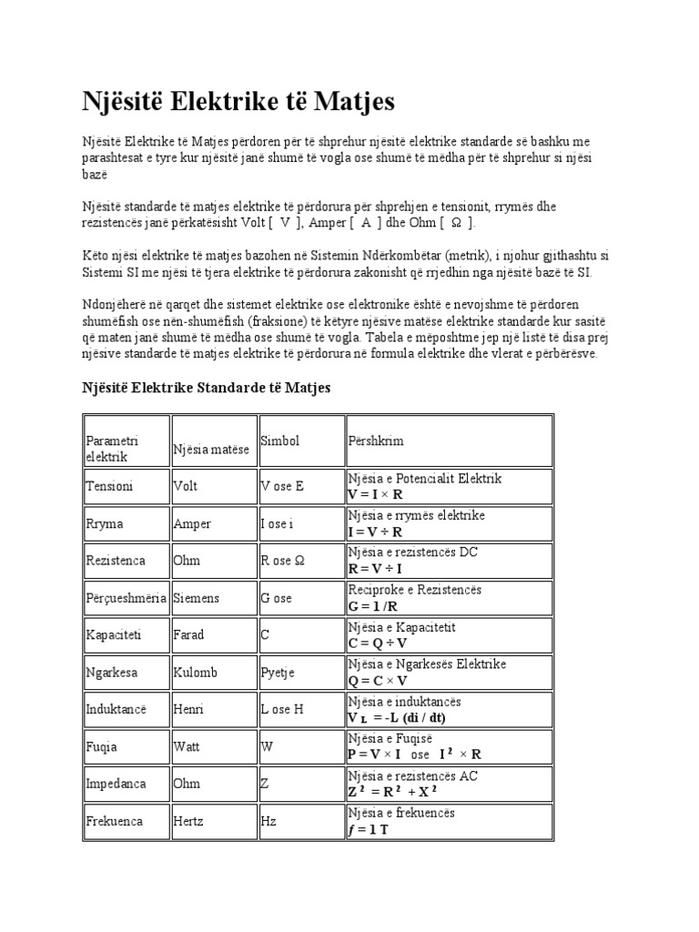 Njësitë Elektrike Të Matjes | PDF