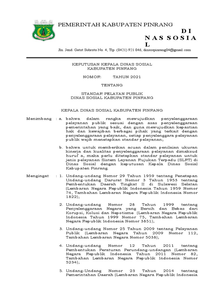 SK Standar Pelayanan Publik | PDF