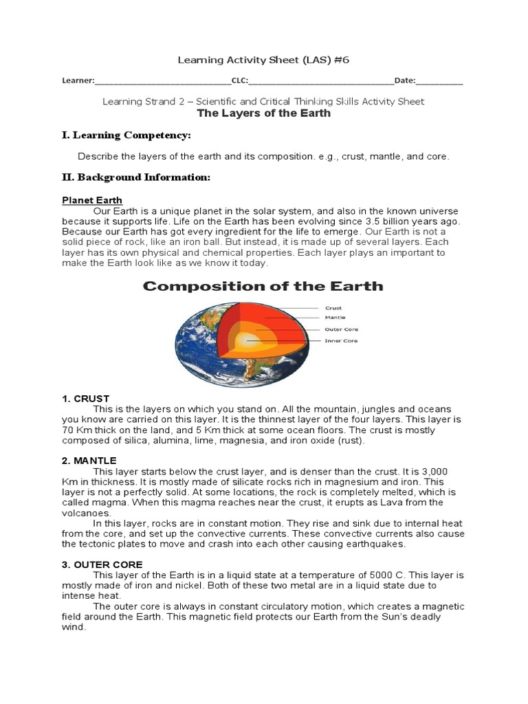 I. Learning Competency:: The Layers of The Earth | PDF | Earth ...