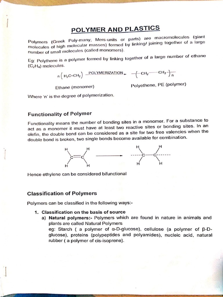 Chemistry Notes - Polymers - Plastics | PDF