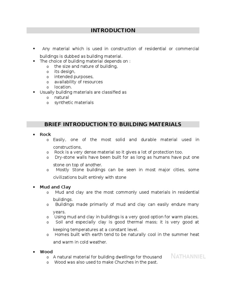 Overview of Building Materials | PDF | Concrete | Building Materials