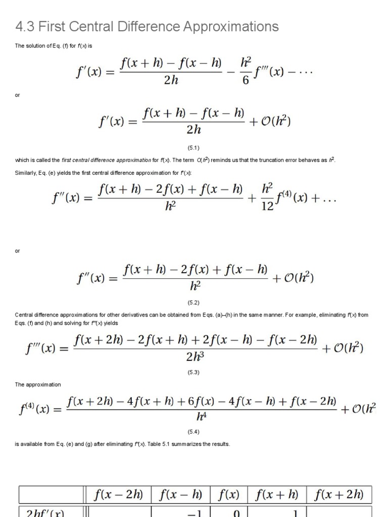 4.3 First Central Difference Approximations | PDF