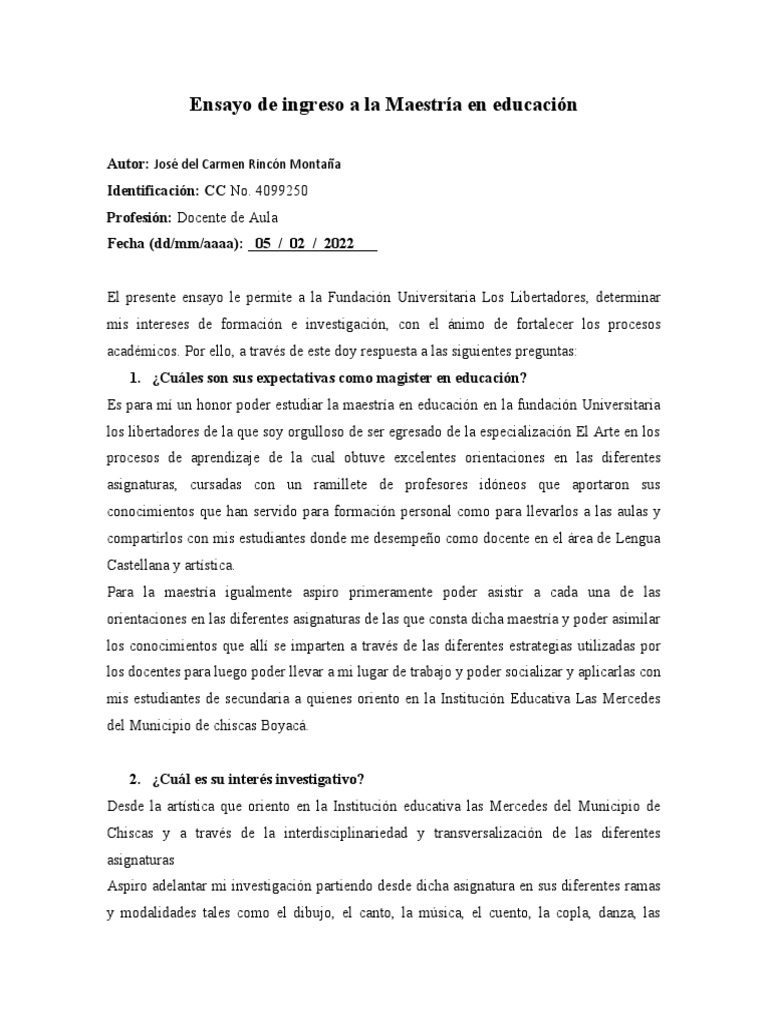 Ensayo de Ingreso A La Maestría en Educación | PDF | Aprendizaje | Maestros