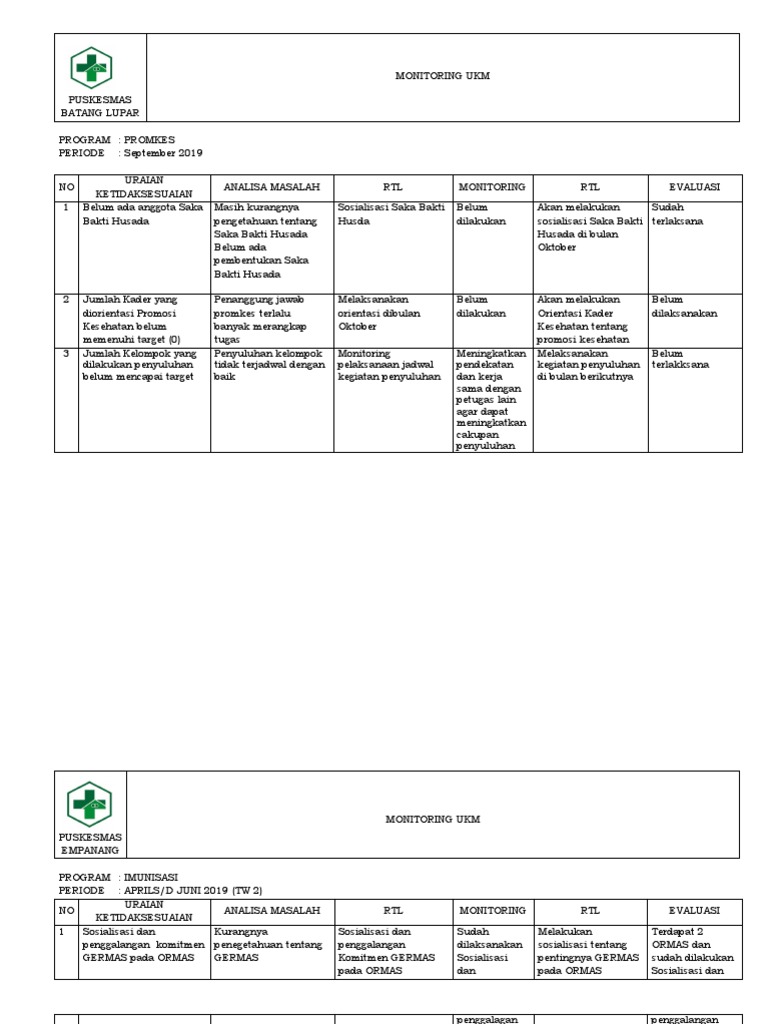Monitoring Kegiatan Promkes Pdf