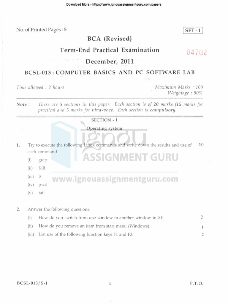 BCSL-013 Computer Lab Question Papers | PDF | Personal Computers | Linux