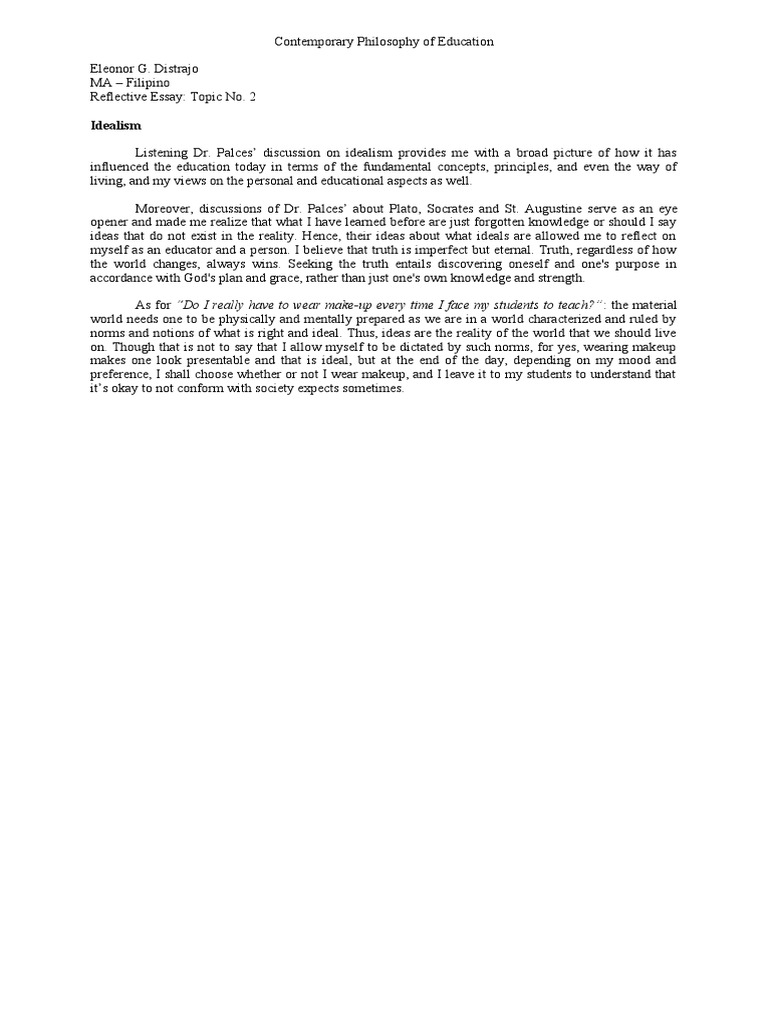 Reflective Essay Topic No. 3 | PDF